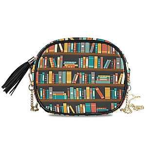 ALAZA Library Book Shelf PU Leather Small Women Crossbody Shoulder Bag Purse Wallet with Adjustable Chain Strap