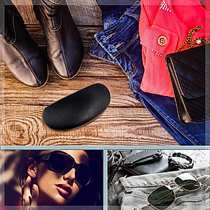 Black Hard sunglasses cases - Glasses Holder Clam Shell - Large eyeglass cases with pouch and cloth distressed Black (AS113 Black and Pouch)