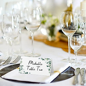 100 Pack Watercolor Place Cards for Wedding Greenery Seating Place Cards Tented Blank Table Cards Printable Tent Cards Folding Name Cards for Party Dinner Bridal Baby Shower, 3.5 x 4 Inch (Fresh)