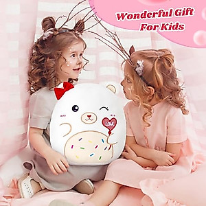 Houwsbaby 12'' White Bear Plush Pillow,Bear Stuffed Animal Holding Love Balloon,Wearing Bow on The Head, for Girls Girlfriend, Babies, Lovers