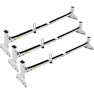 VEVOR Van Roof Ladder Rack, 3 Bars, 661 LBS Capacity, 46.9"-59.1" Adjustable Middle Bar Steel Roof Racks, Rain-Gutter Mount Racks Fit Most Van Rails, Universal Design, White