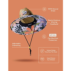 Straw Hat for Men & Women | Lifeguard Hat, Beach Hat & Sun Hat | UPF 50+ Wide Brim for Sun Protection | One Size | Blackout | Hemlock