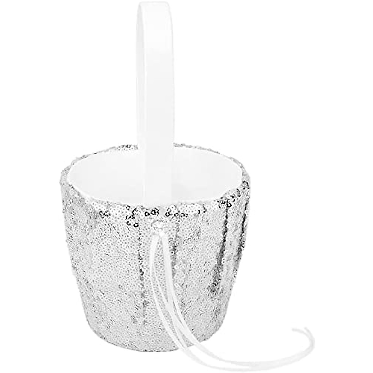 koTTIYA 2pcs Wedding Flower Girl Basket Ring Pillow Set Flower Basket and Ring Pillow for Party Decor Bridal Accessories - Silver