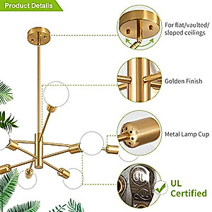 Deyidn Sputnik Chandelier Modern Gold Chandelier Mid Century Ceiling Lighting Fixtures 8 Lights E26 for Living Room, Kitchen Island, Bedroom, Dining Room, and Farmhouse