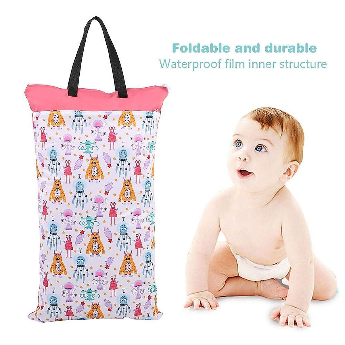 Yosooo Large Hanging Wet/Dry Pail Bag for Cloth Diaper,Inserts,Nappy, Laundry With Two Zippered Waterproof,Reusable(EF207)
