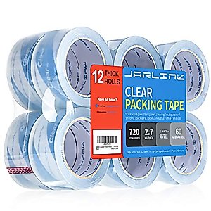 JARLINK Upgraded Version Clearer Packing Tape 12 Rolls, Heavy Duty Packaging Tape for Shipping Packaging Moving Sealing, 2.7mil Thick, 1.88 inches Wide, 60 Yards Per Roll, 720 Total Yards