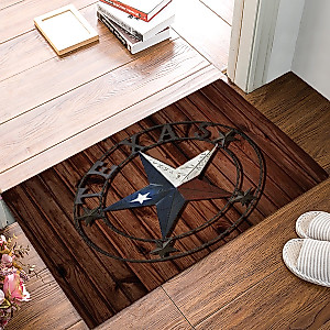 Doormat Bath Rugs Non Slip Western Texas Star Vintage Wood Board Washable Cover Floor Rug Absorbent Carpets Floor Mat Home Decor for Kitchen Bathroom Bedroom (16x24)