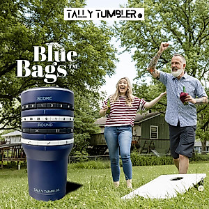 Yard Game, Stainless Steel Cup, 30 oz Leak Proof Lid, Double Wall Insulation, Yard Game Tumbler with Score Keeping Counter used to Track Game Scores & Rounds Won, for Two Teams (Blue Bags)