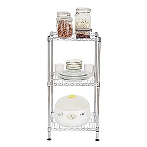 Keseno Chrome 3-Tier Black Wire Shelving Tower， Adjustable, Heavy Duty Storage Shelving Unit
