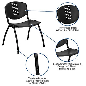 Flash Furniture 5 Pack HERCULES Series 880 lb. Capacity Black Plastic Stack Chair with Oval Cutout Back and Black Frame