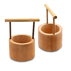 Bamboo Baskets With Wooden Handle - 2 Pieces | Small Decorative Wood Bowls For Snacks Fruit Basket And Berry Basket | gift baskets empty | Zen Decor Basket, Flower Girl Basket