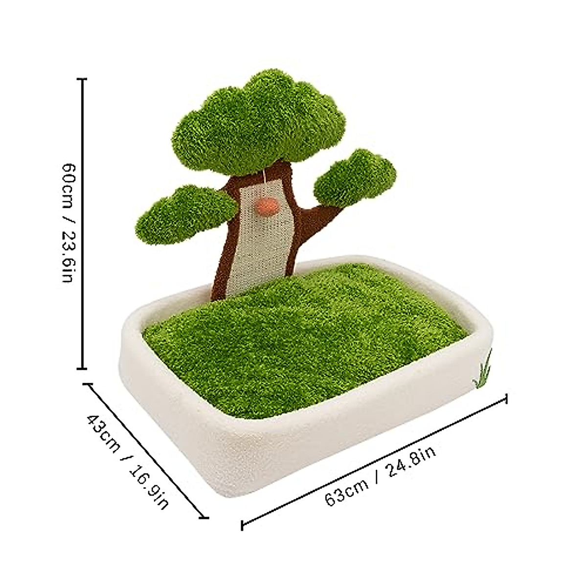 Cat Bed Small Dog Bed with Hanging Ball & Rattan Mat, 23.6'' Faux Fur Plush Indoor Soft Cat Bed Anti Anxiety Calming Pet Bed Removable Square Cushion Washable