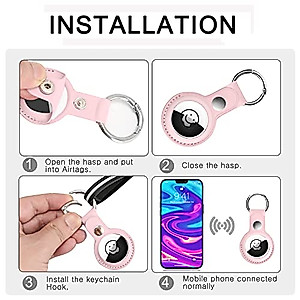 NeBuRing Leather Airtag Case,Key Ring Holder Protection Cover with Keychain Compatible for New Apple Air Tag-Pink