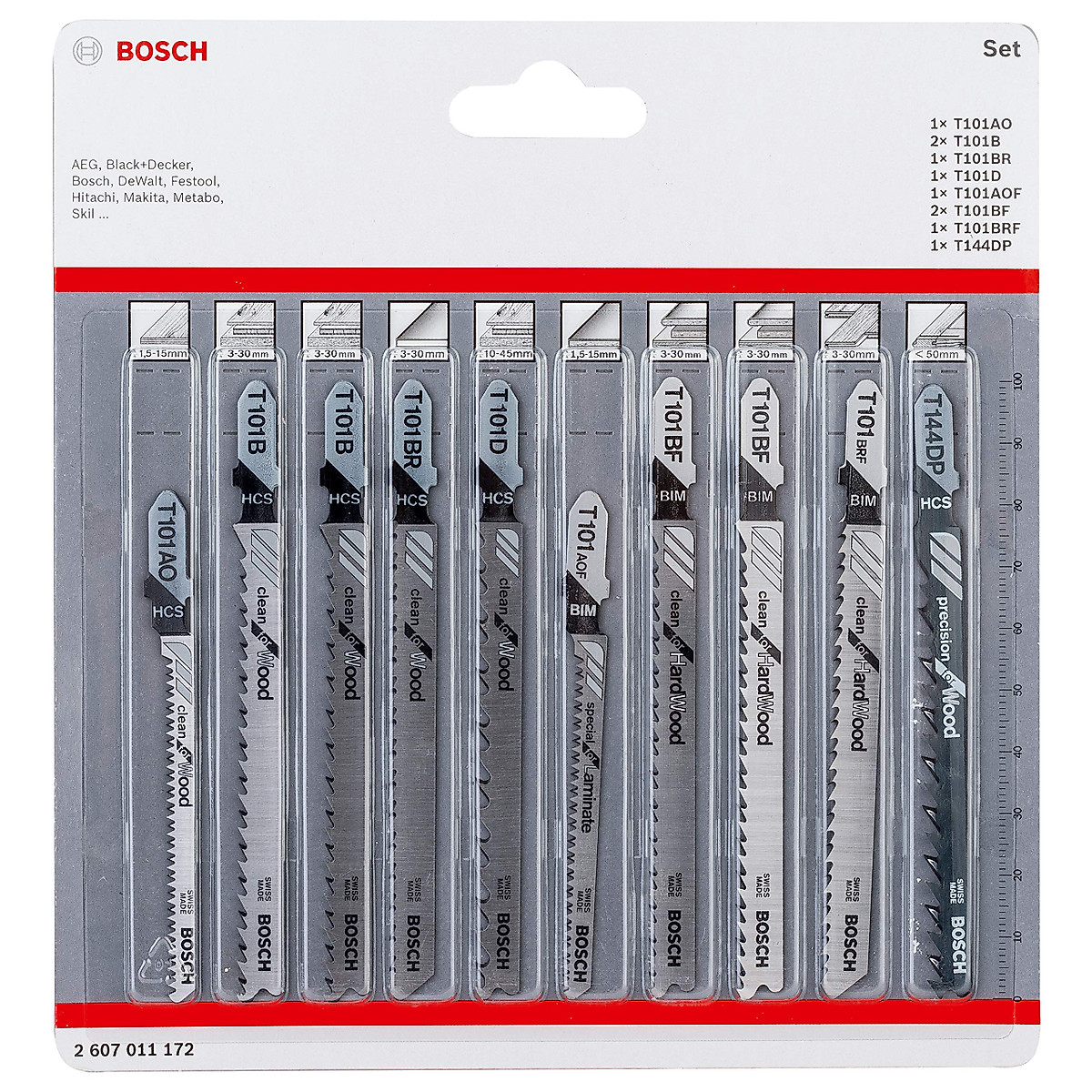 Bosch Professional 10-Piece Jigsaw Blades Set Clean (for Wood and Laminate, Accessories for Jigsaw with T-Shank Holder)