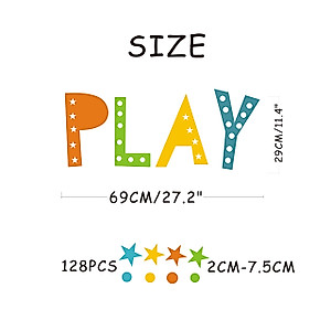 Play Wall Decals Playroom Wall Decor Modern Wall Decals for Kids Girls Boys Bedroom Nursery Wall Stickers Star Wall Decals Dots Wall Art A62 (Play Room)