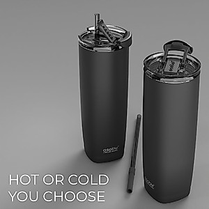 asobu Puramic Aqualina - with Interchangeable Hot and Cold Lid and Built in Straw, 20 Ounce (Black)