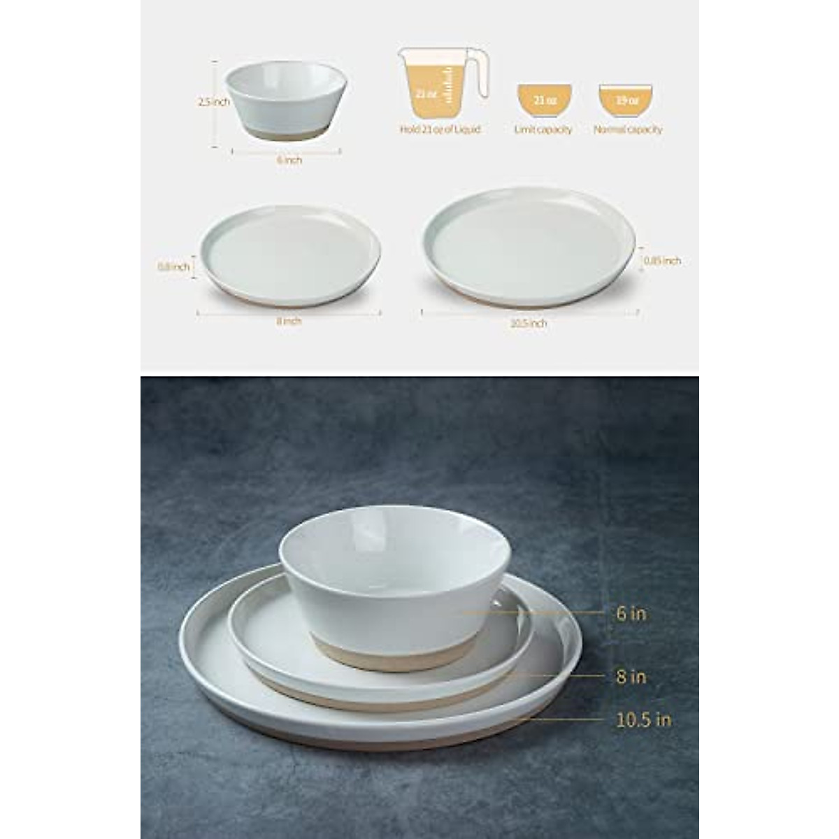 Famiware Saturn Dinnerware Sets, 12 Piece Dish Set, Plates and Bowls Sets for 4, White