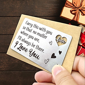 YODOCAMP Engraved Wallet Inserts Card Anniversary Card Gifts for Men, I love you Card，Metal Wallet Card Love Note, Couple Gifts for Men, Boyfriend, Husband Gifts from Wife