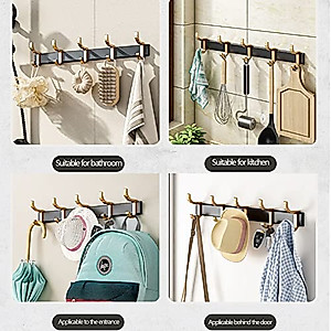 JIARY Coat Pegs Wall Mounted,Coat Hook with 5 Movable Hook for Coat Hat Towel Purse Robes Mudroom Bathroom Entryway,Black Gold,38 * 4.5cm