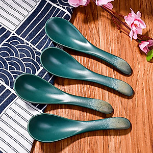 Ceramic Soup Spoons set of 4, Asian Japanese Soup Spoons Suitable for Pho Wonton Noodle Ramen Oat