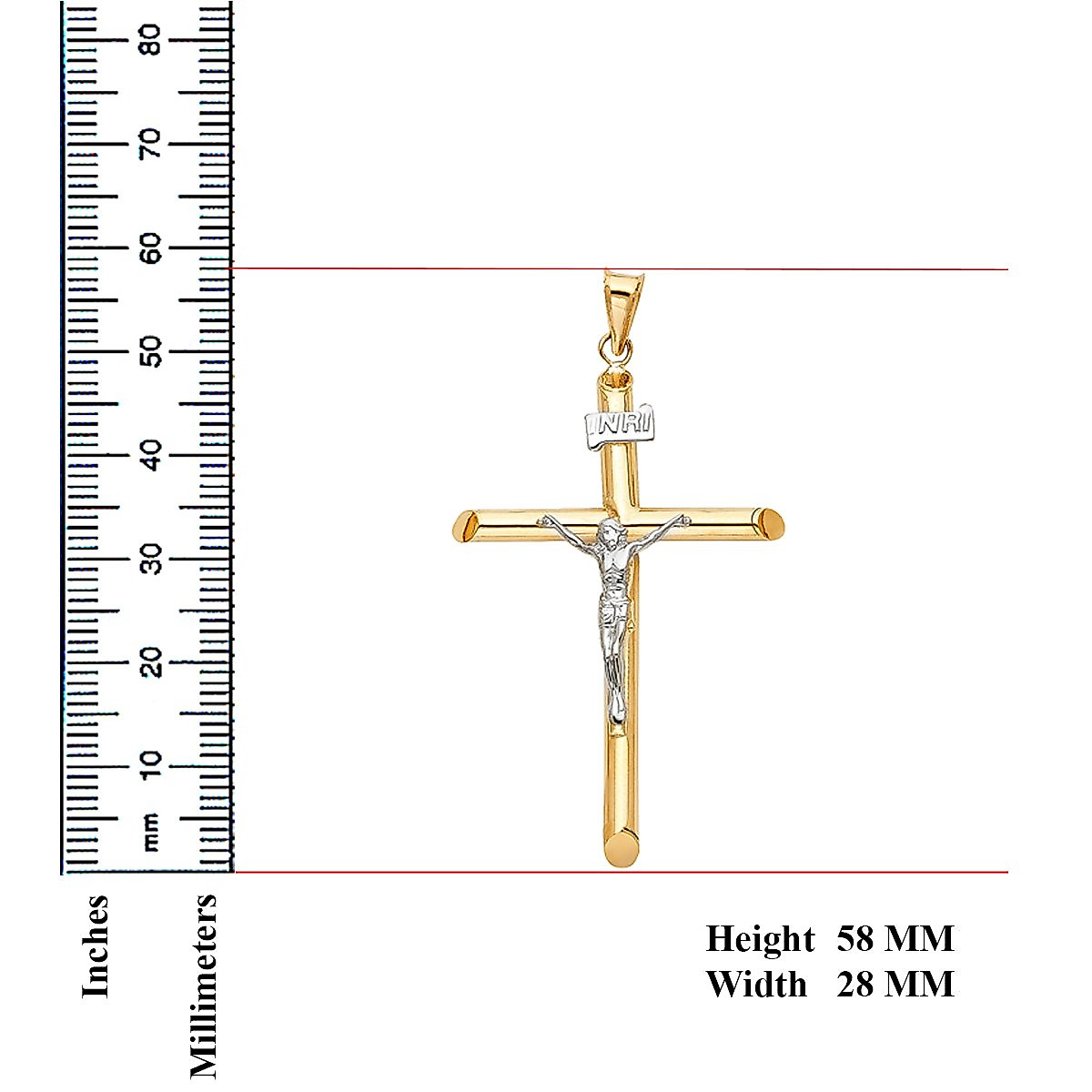14k Two Tone Gold Religious Crucifix Cross Charm Pendant - 58 X 28 MM Real Gold Jesus Cross Necklace Pendant - Best Gift for Men and Women