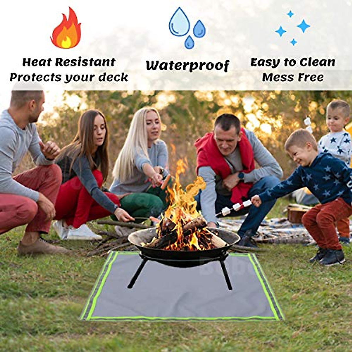 Bobocawa Fire Pit Mat for Deck - Fire Mat fpr Fire Pit Ember Mat for Under Fire Pit for Deck & Grass Outdoor Visible at Night 39 x 39 Inches Square Protector