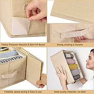 Fixwal 4pcs Wardrobe Clothes Organizer and Storage with Support Board Foldable Jean Closet Organizer for Drawer Washable Compartment Closet Organizers and Storage Bins for Pants Sweaters 5 Grids Beige