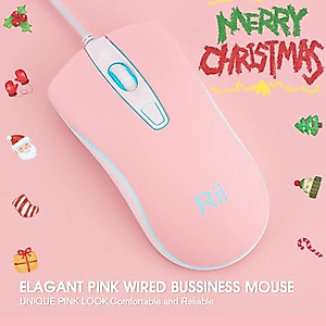 Rii Wired Mouse, USB Computer Mouse,RGB Optical Office Mice for PC,Computer,Laptop,Desktop,Windows,Chromebook (Pink)