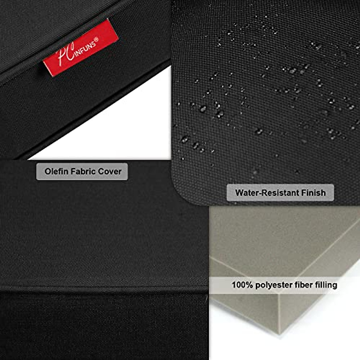 Pcinfuns Patio Chair Cushion 22 x 22 Inch Outdoor Seat Cushions for Patio Furniture Garden Sofa Couch Chair Pads with Adjustable Straps Set of 2, Black