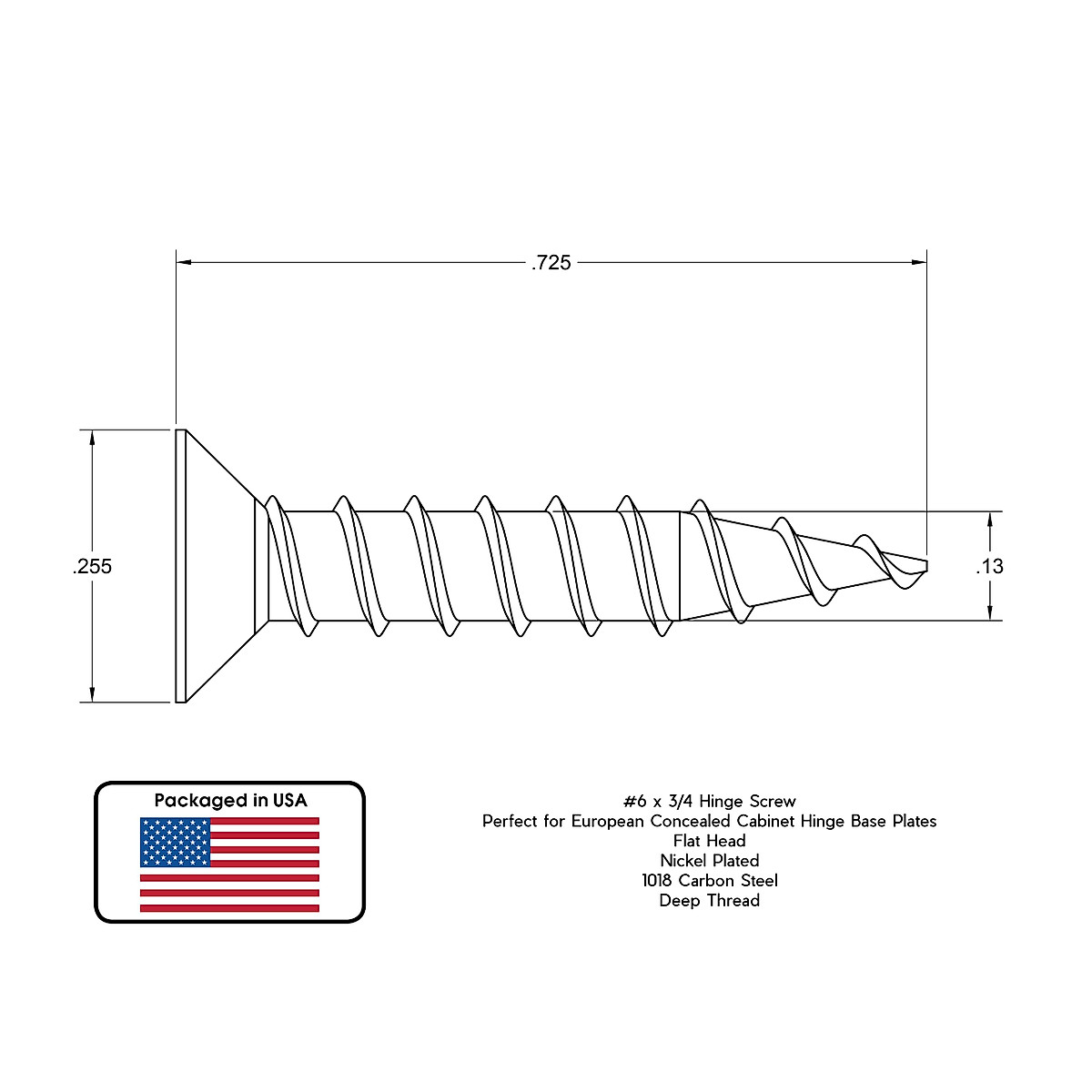 Yellowbird #6 x 3/4" European Concealed Hinge Screw - Flat Head Phillips - Nickel Wood - Bit Included - 1000 Ct.
