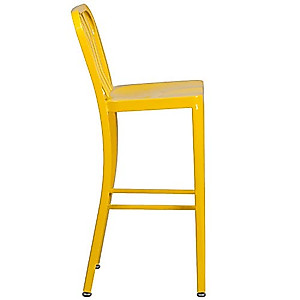 BizChair Commercial Grade 30" H Yellow Metal Indoor-Outdoor Barstool with Slat Back