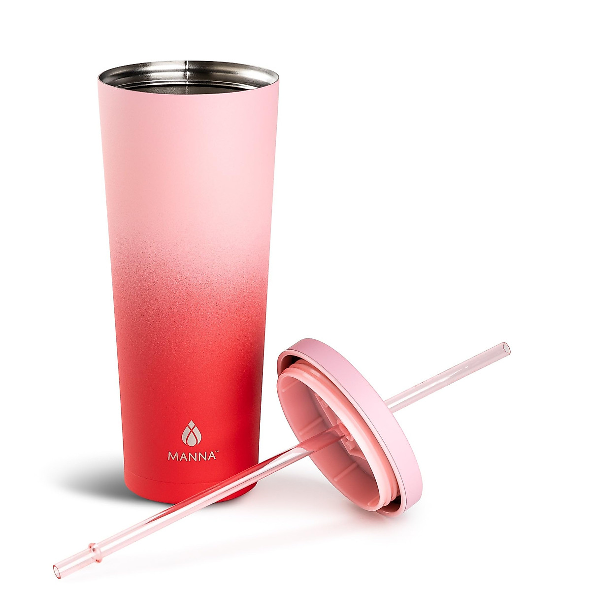 Manna Chilly Double-wall Vacuum Insulated Stainless Steel Tumbler with Splash-proof Lid and Reusable Tritan Straw - 24 Oz - Red Ombre