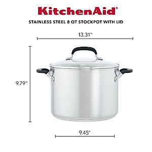 KitchenAid Stainless Steel Stockpot with Measuring Marks and Lid, 8 Quart, Brushed Stainless Steel