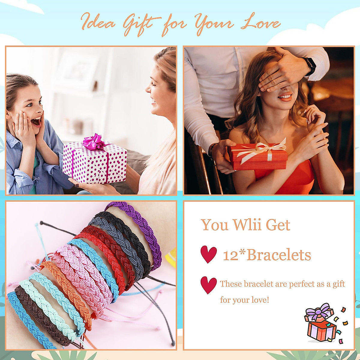 Long tiantian 12Pcs Bracelets for Womens Summer Bracelets for Beach Surfer Bracelets Set Summer Essentials for Womens Waterproof Bracelets for Women(U-12pcs-String Bracelets)