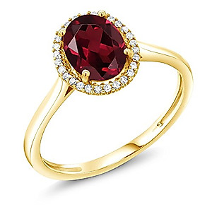 Gem Stone King 10K Yellow Gold 8X6MM Oval Gemstone Birthstone and White Diamond Halo Engagement Ring | Wedding Anniversary Promise Gold Ring For Women | Available In Size 5-10