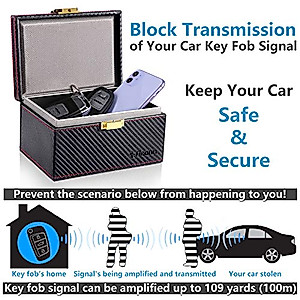 TICONN Faraday Box, Car Key Fob Protector, Carbon Fiber Signal Blocker for Keyless Fob, RFID Signal Blocking Pouch Cage