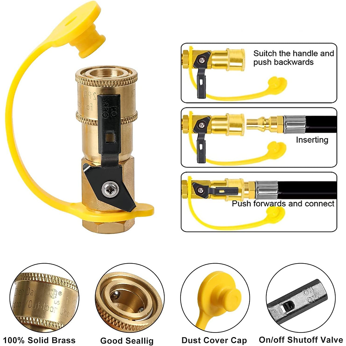 ATKKE Propane Quick Connect Adapter Fittings, 1/4” RV Quick Connect Disconnect Adapter Shutoff Valve Kit for Hook RV Hose Pipe Line, Gas BBQ Grill RV Camping