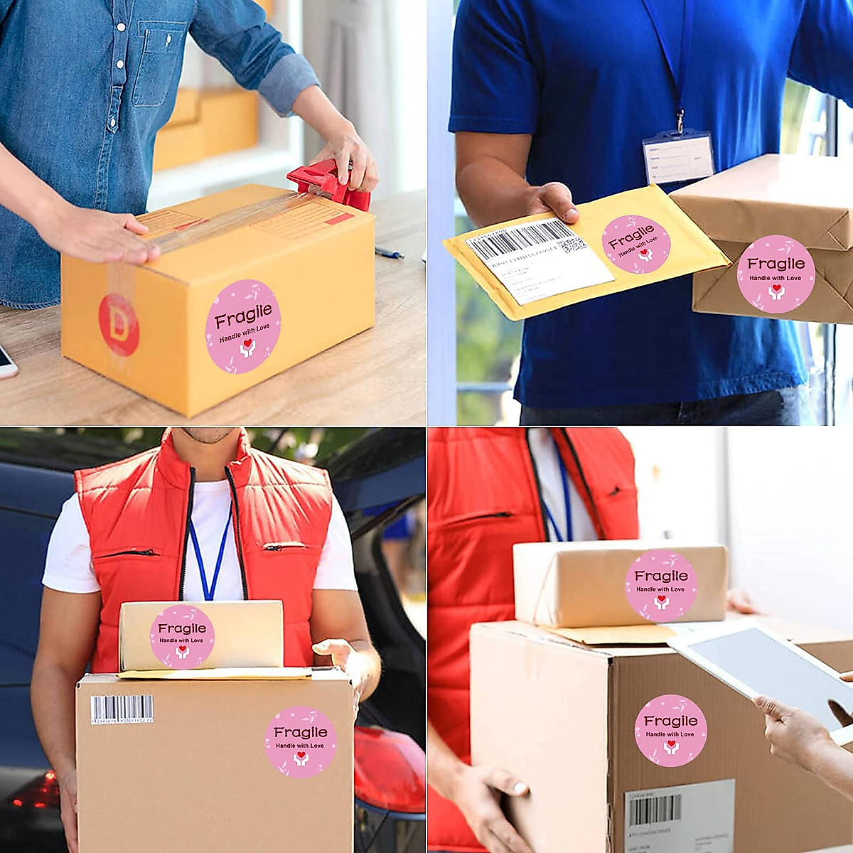 Pink Fragile Handle with Love Tender Warning Sticker 2 inch Valentine's Day Thank You Shipping Labels for Christmas Luggage Gift Bag Small Business Mailing Packages 500 pcs Heavy-Duty Handle with Care