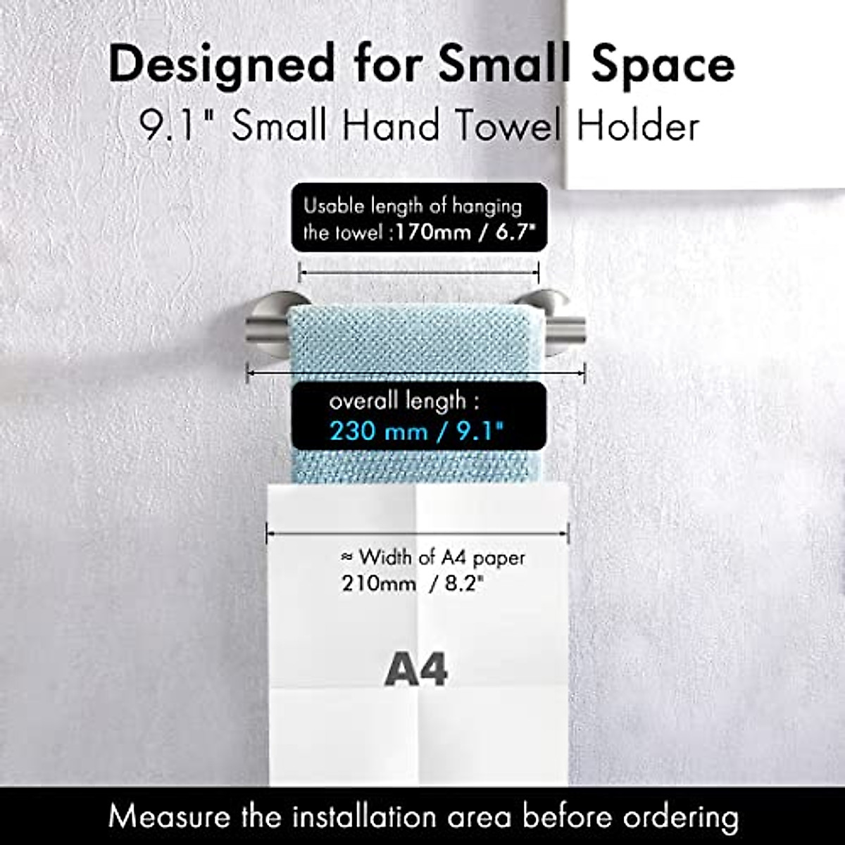 KES 6.7 Inches Hand Towel Bar for Bathroom Towel Holder Kitchen Dish Cloths Hanger SUS304 Stainless Steel RUSTPROOF Wall Mount Brushed Steel, Total Length 9.1 Inch, A2000S23-2