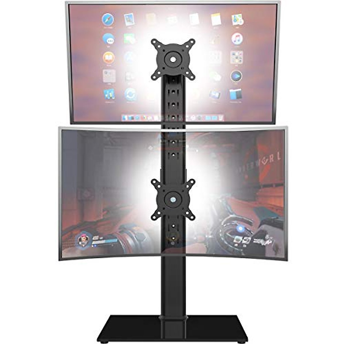 Dual Monitor Stand - Vertical Stack Screen Free-Standing Monitor Riser Fits Two 13 to 34 Inch Screen with Swivel, Tilt, Height Adjustable, Holds One (1) Screen up to 44Lbs HT05B-002