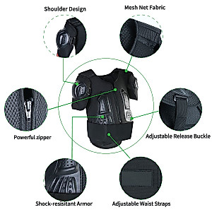 Kids Dirt Bike Full Body Chest Spine Protector Armor Vest Gear with Knee and Elbow for Bicycles, Motorcycle, Motocross , Skiing, Skating,Skateboards (Black, X-Small)
