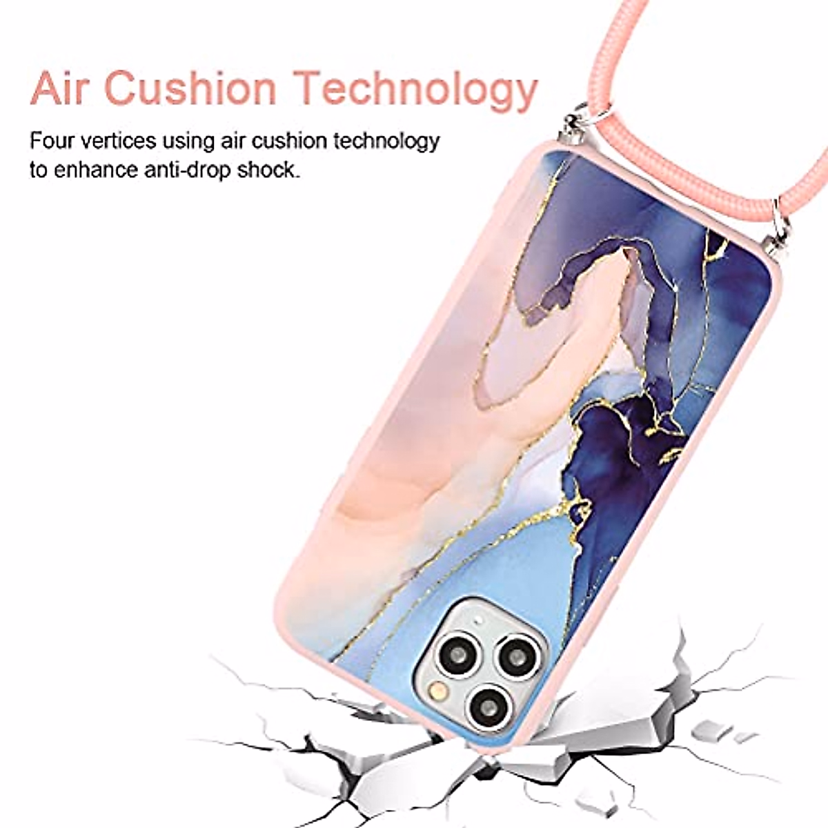 Pnakqil Compatible with OnePlus 9 Case 6.55 inch, Crossbody Adjustable Necklace Lanyard with Fashion Pattern Design Soft Pink TPU Shockproof Protective Case for OnePlus 9, Marble