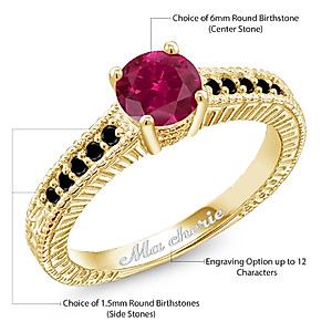 Gem Stone King Build your Own Personalized 6mm and 1.5mm Round Birthstones 18K Yellow Gold Plated Silver Ring (Size 8)