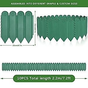 EEOCWF 10PCS Green Garden Edging Borders, 8.66"X8.66" Plastic Garden Landscape Edging, 7.2ft Interlocking Decorative Garden Fences Edging, Lawn Edge Flower Bed Border for DIY Patio Walkways Yard