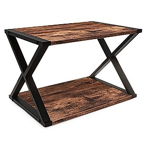 CALASK Desktop Printer Stand with Storage 2-Tier Wood Under Desk Printer Table, Multi-Purpose Printer Shelf for Home Office Organizer Storing Heavy Duty Fax Machine, Scanner, Rustic Brown