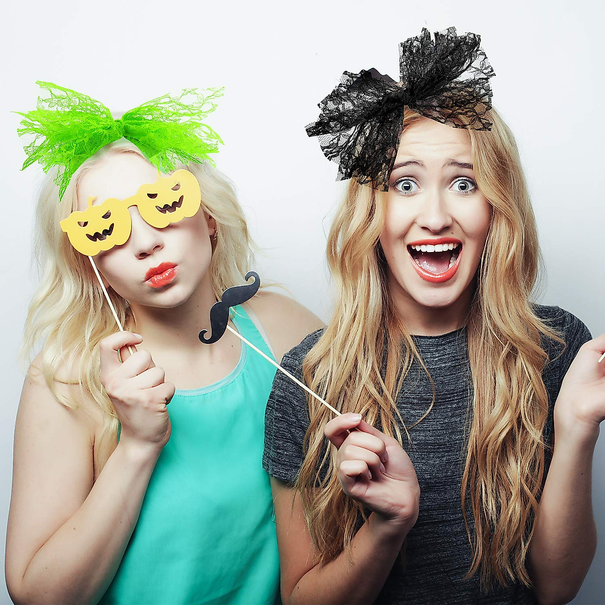 Blulu 80's Lace Headband Costume Accessories for 80s Theme Party, No Headache Neon Lace Bow Headband, Set of 4 (Fresh Color)