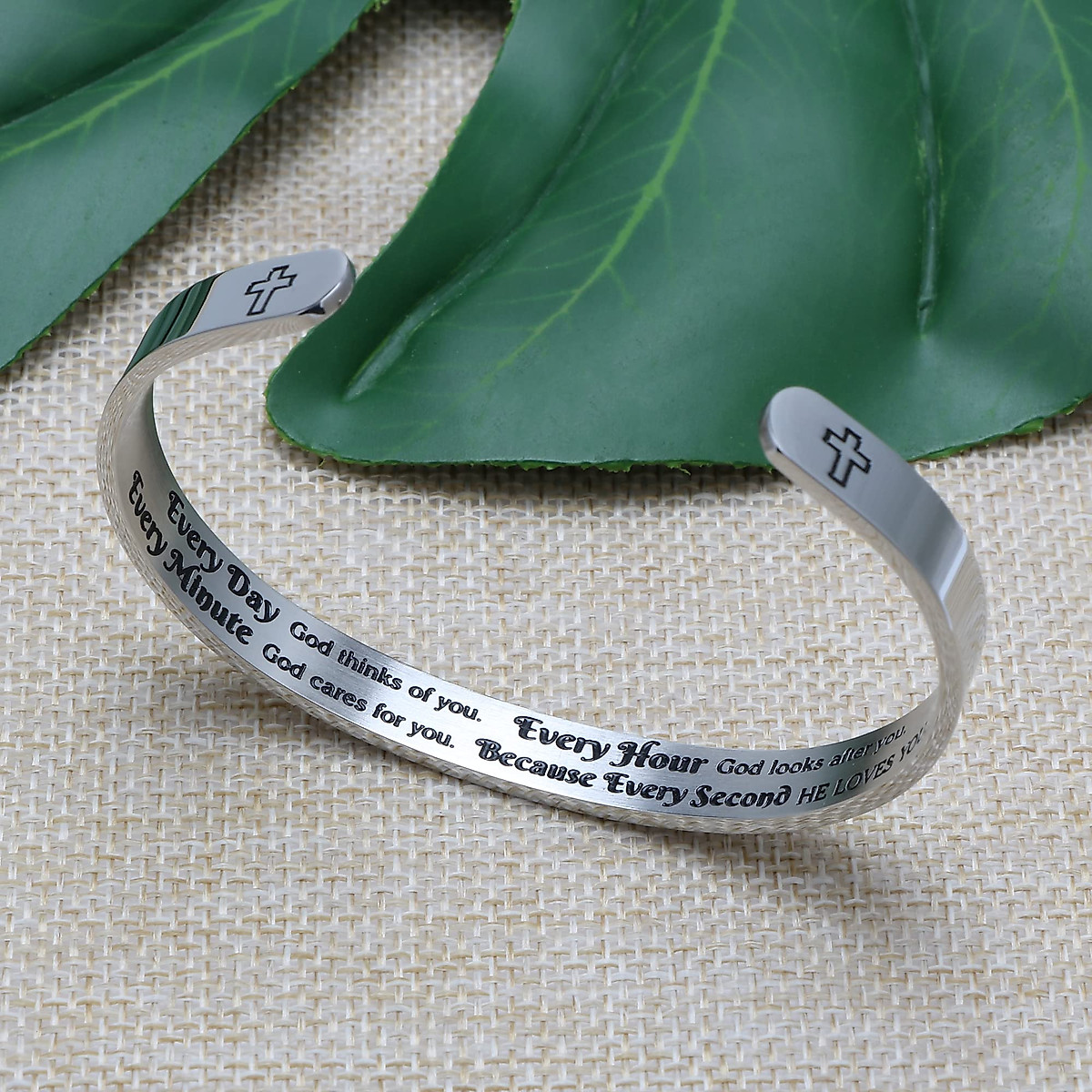 JoycuFF Every Day God Thinks of You Christian Bracelets Religious Bible Verse Gifts for Women 316L Stainless Steel Bracelets for Her