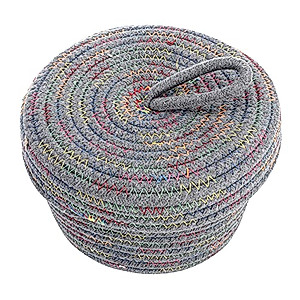 DOITOOL Woven Rope Basket with Lid Decorative Baskets Cotton Rope Woven Basket for Shelves and Coffee Table Grey