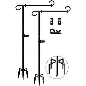 Whoonba 51 Inch Tall Garden Flag Stand Holder with 5 Prong Base, Yard Flag Pole Holder for 12x18 Outdoor Small Flag Decor with Two Spring Stoppers and a Tiger Clip, 2 Pack