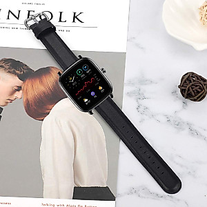 Compatible for Popglory Smartwatch Band, Youkei Genuine Leather Replacement Strap Watchband Compatible for Popglory P22 / Donerton Smartwatch / FirYawee Smartwatch / Virmee VT3 / itouch air 3 40mm (Black)